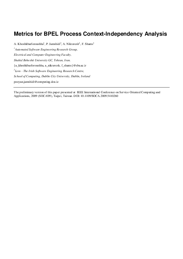 (PDF) Metrics for BPEL process context-independency analysis