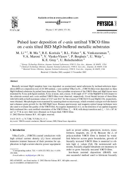 (PDF) Pulsed laser deposition of c-axis untilted YBCO films on c-axis tilted ISD MgO-buffered ...