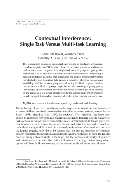 (PDF) Contextual interference: Single task versus multi-task learning