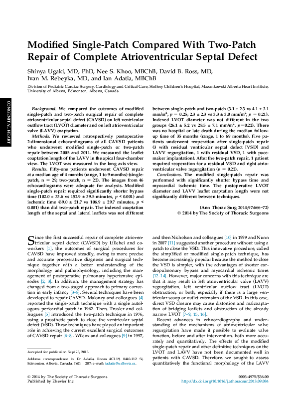 (PDF) Modified Single-Patch Compared With Two-Patch Repair of Complete ...