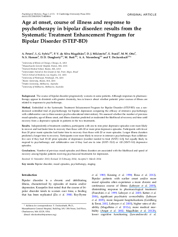 (PDF) Remission and recurrence in bipolar disorder: The data from health outcomes and patient ...