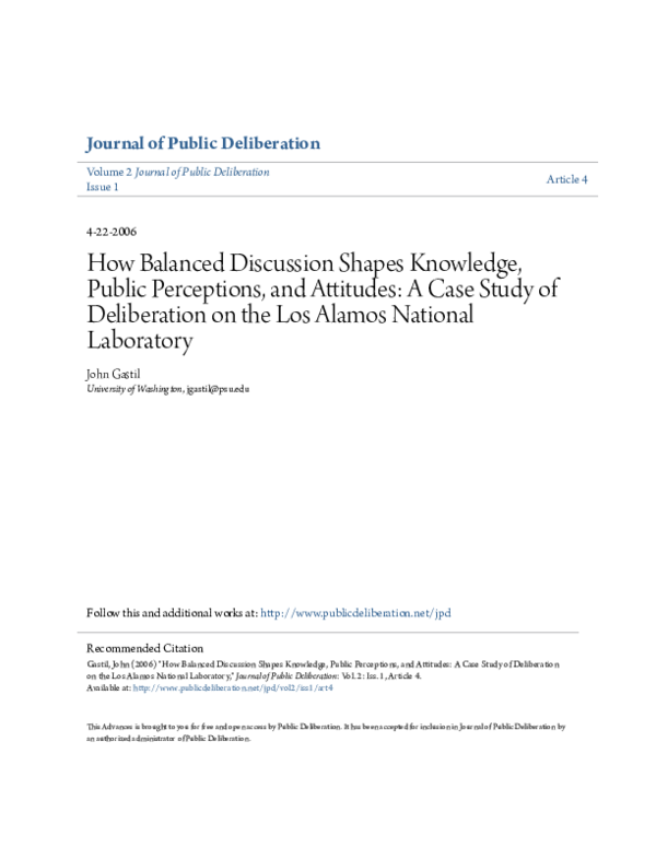 (PDF) How Balanced Discussion Shapes Knowledge, Public Perceptions, and ...