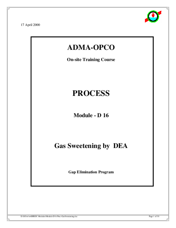 (PDF) ADMA-OPCO On-site Training Course Gas Sweetening by DEA Gap ...