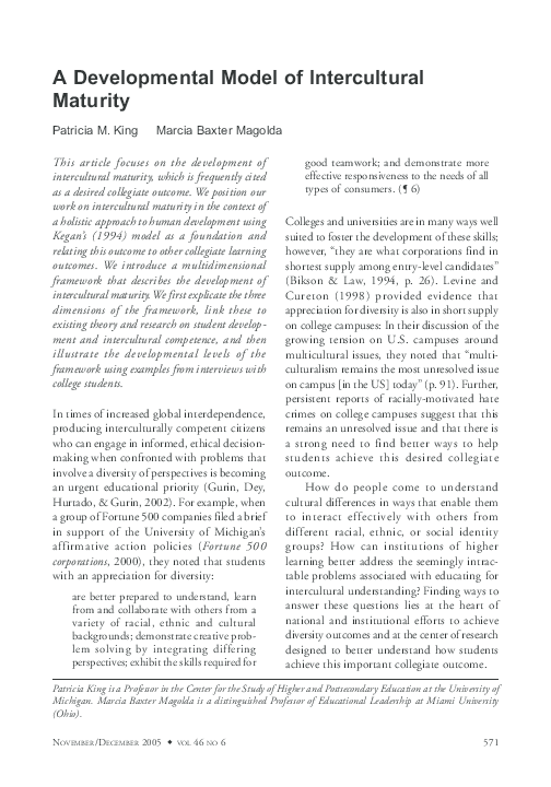 (PDF) A Developmental Model of Intercultural Maturity