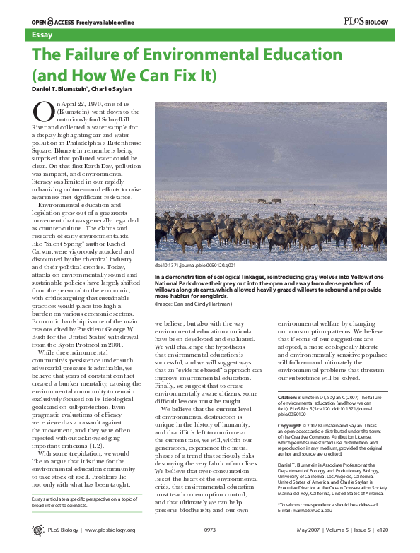 (PDF) The Failure of Environmental Education (and How We Can Fix It)