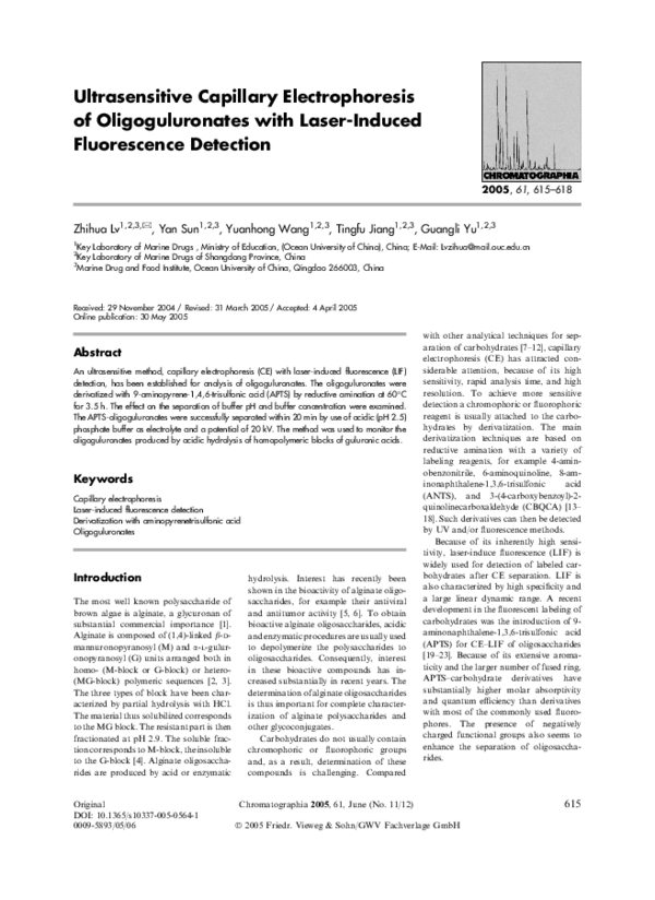 (PDF) Ultrasensitive Capillary Electrophoresis of Oligoguluronates with ... (PDF) Ultrasensitive Capillary Electrophoresis of Oligoguluronates with ...