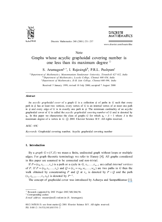 (PDF) Graphs whose acyclic graphoidal covering number is one less than its maximum degree