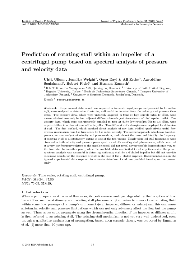 (PDF) Prediction of rotating stall within an impeller of a centrifugal pump based on spectral ...