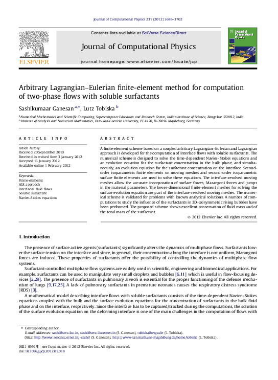 Pdf An Arbitrary Lagrangian Eulerian Finite Element Method For Solving Three Dimensional Free