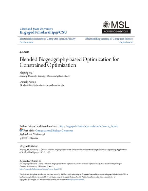 (PDF) Blended biogeography-based optimization for constrained optimization