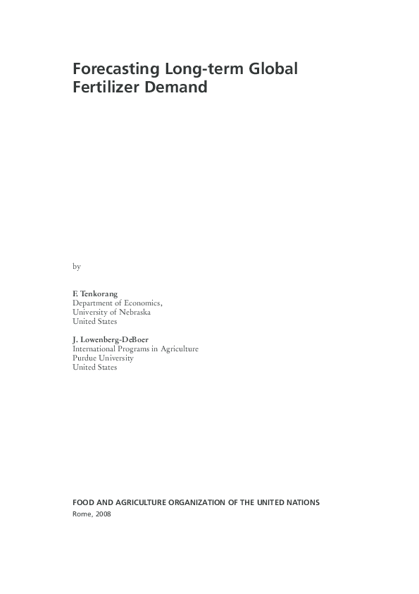 Pdf Forecasting Long Term Global Fertilizer Demand