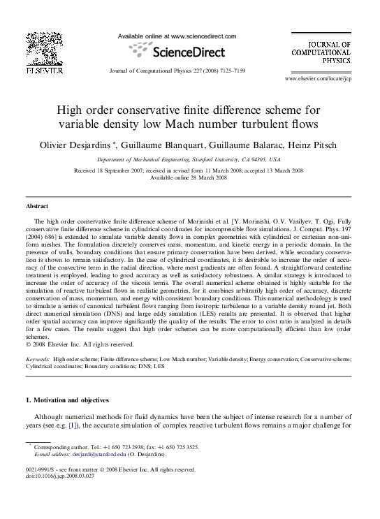 Pdf High Order Conservative Finite Difference Scheme For Variable Density Low Mach Number