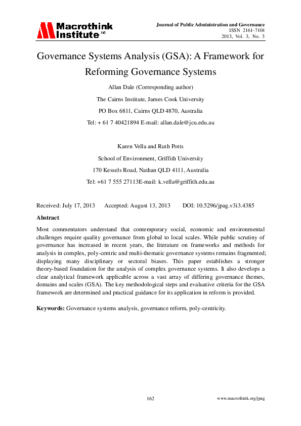 (PDF) Governance Systems Analysis (GSA): A Framework for Reforming ...
