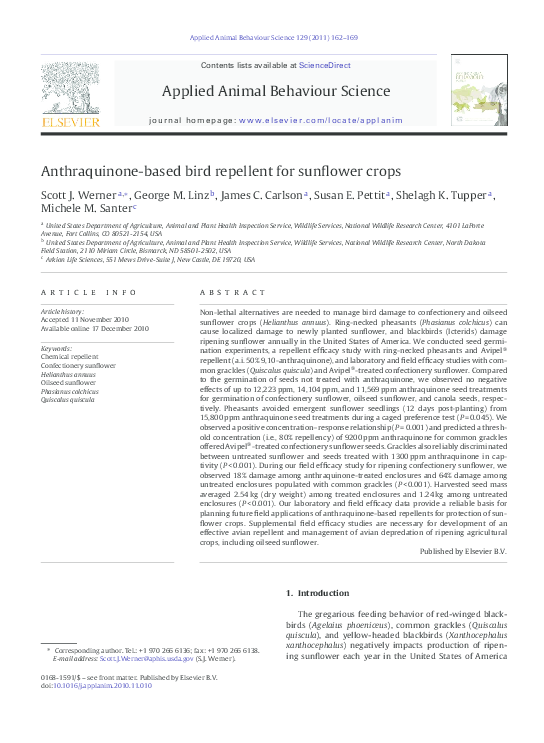 (PDF) Anthraquinone-based bird repellent for sunflower crops