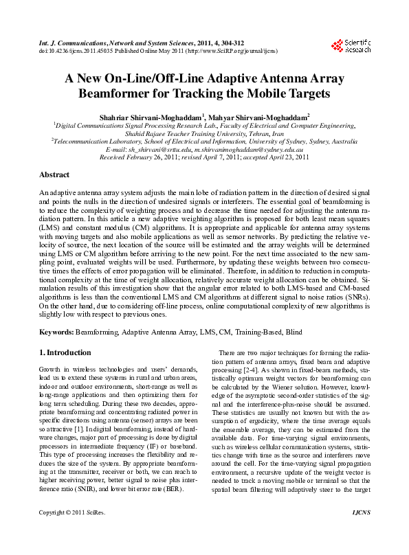 Pdf A New On Line Off Line Adaptive Antenna Array Beamformer For