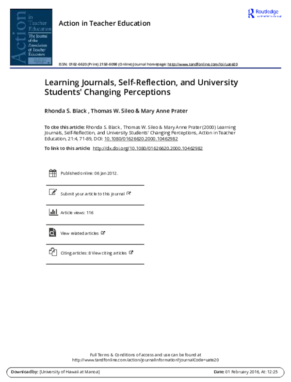 (PDF) Learning Journals, Self-Reflection, and University Students ...