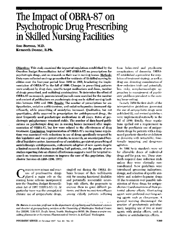 (PDF) The impact of OBRA-87 on psychotropic drug prescribing in skilled ...