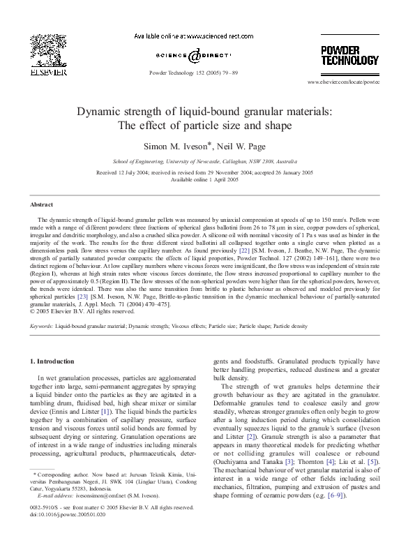 (PDF) Dynamic strength of liquid-bound granular materials: The effect ...
