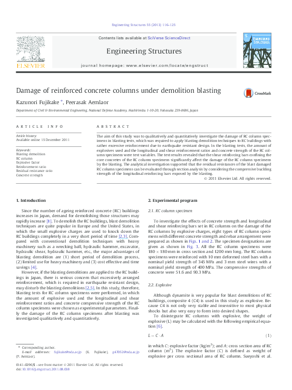 (PDF) Damage of reinforced concrete columns under demolition blasting