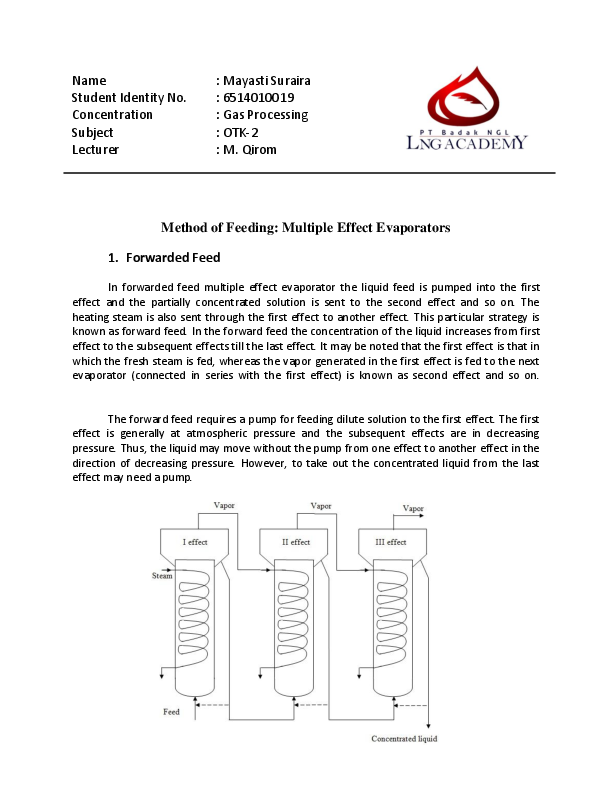 Method of Feeding: Multiple Effect Evaporators