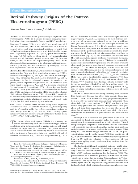 (PDF) Retinal Pathway Origins of the Pattern Electroretinogram (PERG)