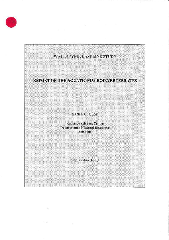 (PDF) Walla Weir Baseline Study. Preliminary Report on the Aquatic ...