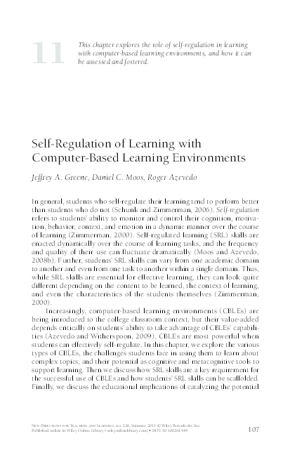 (PDF) Self-regulation of learning with computer-based learning environments