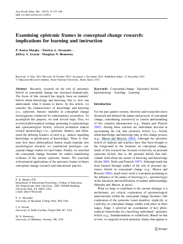 (PDF) Examining epistemic frames in conceptual change research ...