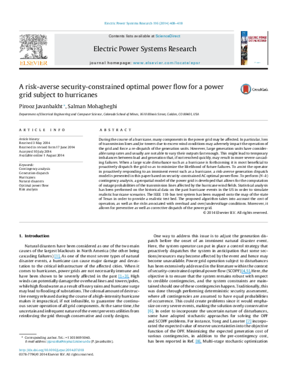 (PDF) A risk-averse security-constrained optimal power flow for a power ...