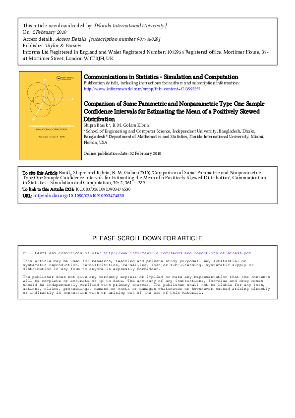 Pdf Comparison Of Some Parametric And Nonparametric Type One Sample Confidence Intervals For