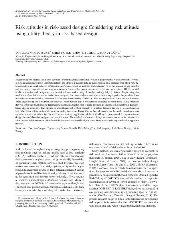 (PDF) Risk attitudes in risk-based design: Considering risk attitude ...