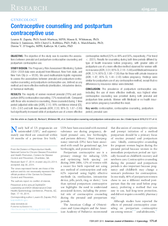 (PDF) Contraceptive counseling and postpartum contraceptive use