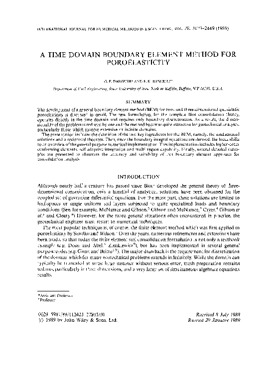 Pdf A Time Domain Boundary Element Method For Poroelasticity Gary Dargush