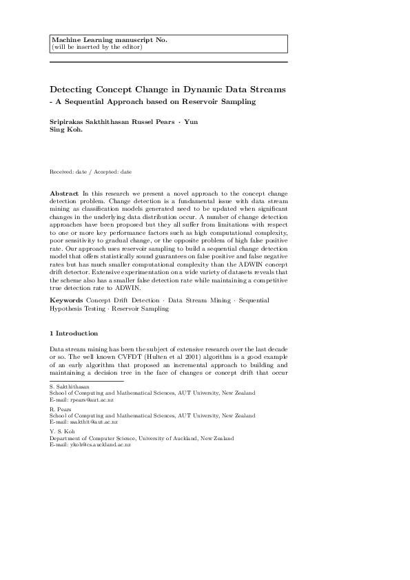 (PDF) Detecting concept change in dynamic data streams