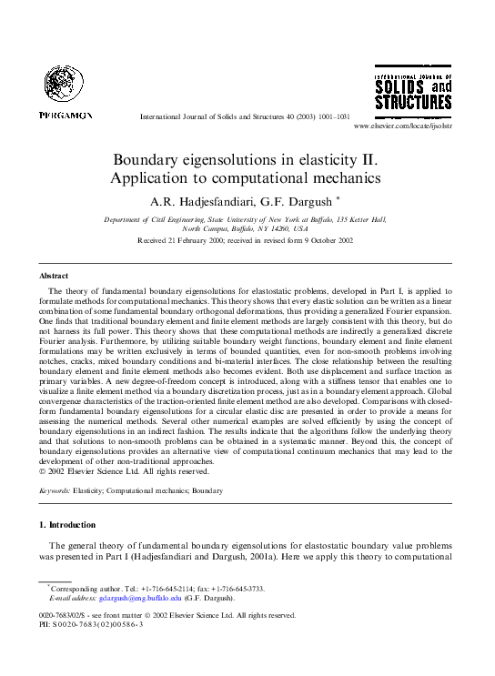 (PDF) Boundary eigensolutions in elasticity II. Application to computational mechanics