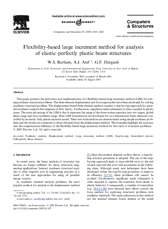 (PDF) Flexibility-based large increment method for analysis of elastic–perfectly plastic beam ...