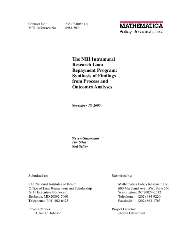 (PDF) The NIH Intramural Research Loan Repayment Program: Synthesis of ...