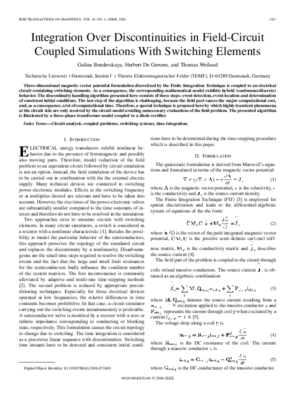 (PDF) Integration over discontinuities in field-circuit coupled simulations with switching elements
