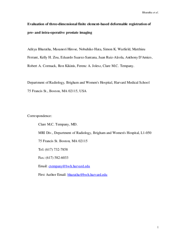 Pdf Evaluation Of Three Dimensional Finite Element Based Deformable Registration Of Pre And