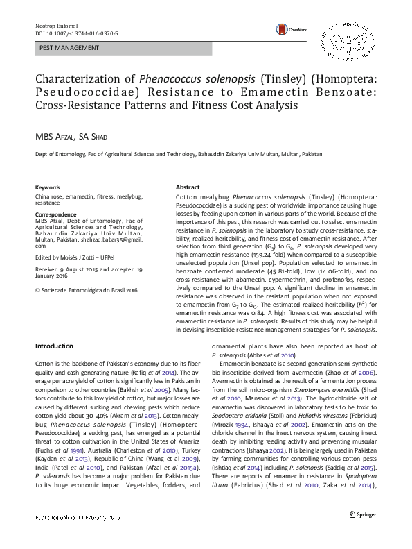 (PDF) Characterization of Phenacoccus solenopsis Tinsley Homoptera | Babar Shahzad - Academia.edu