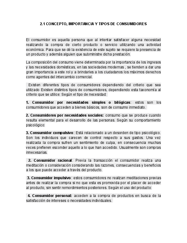 (DOC) 2.1 CONCEPTO, IMPORTANCIA Y TIPOS DE CONSUMIDORES