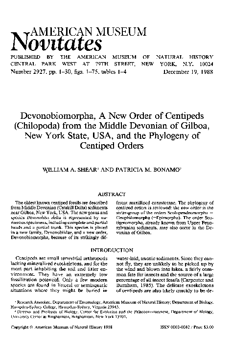(PDF) Devonobiomorpha, a new order of centipeds (Chilopoda) from the ...