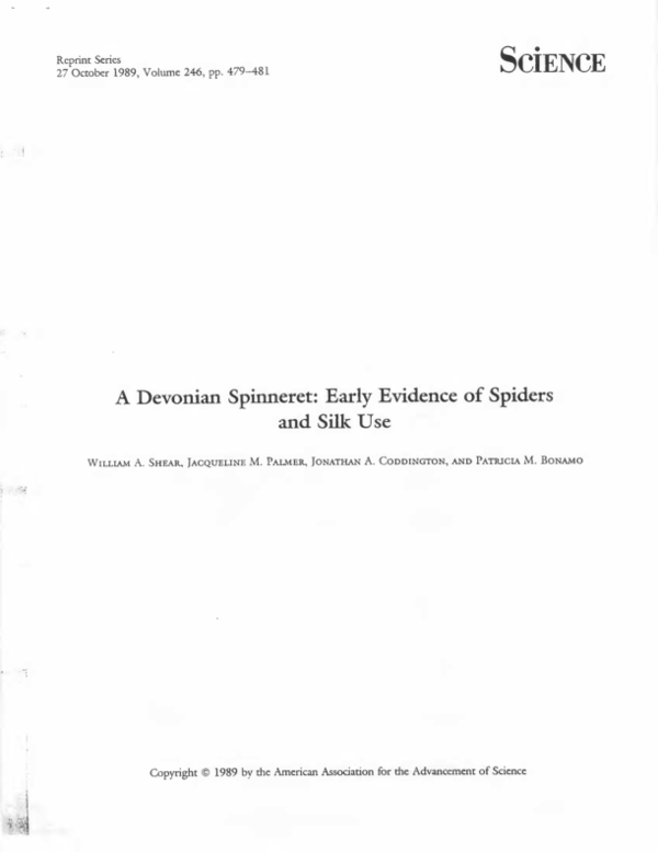(PDF) A Devonian Spinneret: Early Evidence of Spiders and Silk Use