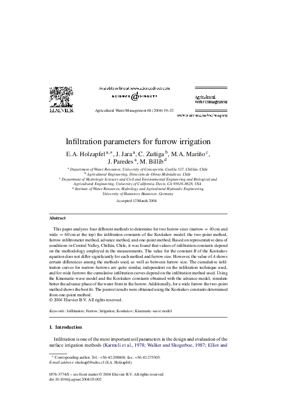 (PDF) Infiltration parameters for furrow irrigation