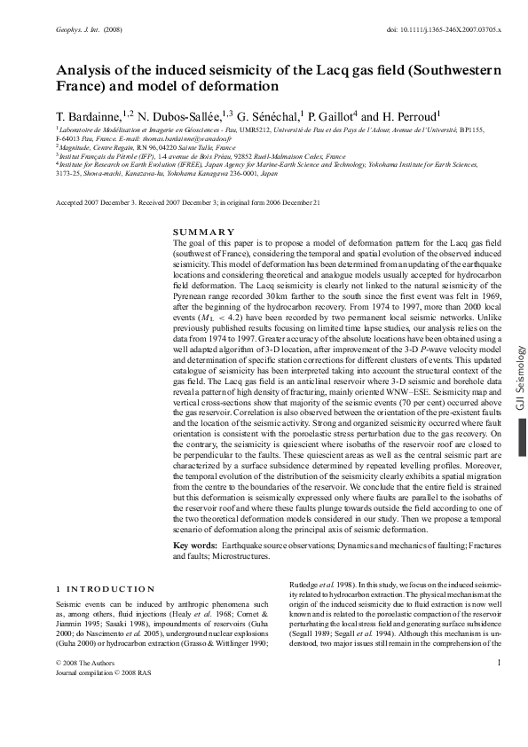 (PDF) Analysis of the induced seismicity of the Lacq gas field ...