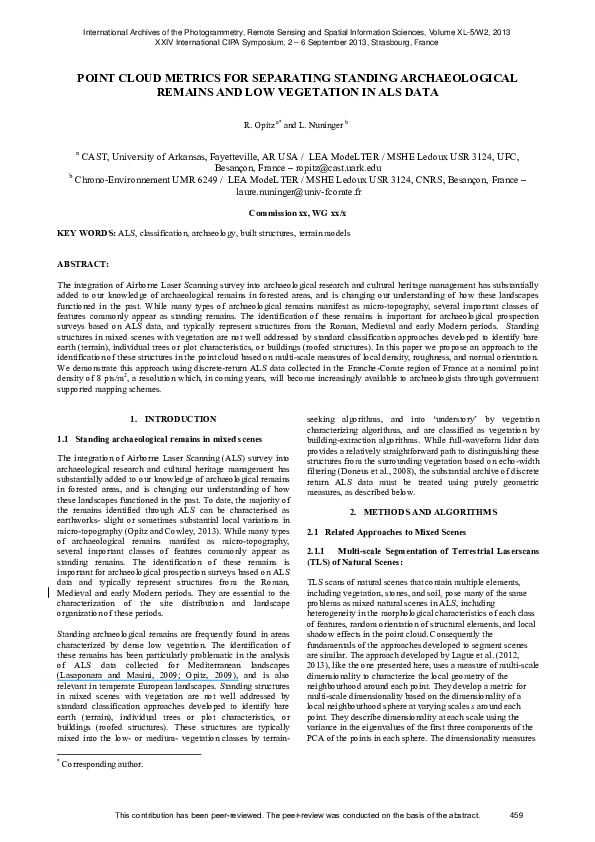 (PDF) Point Cloud Metrics for Separating Standing Archaeological ...