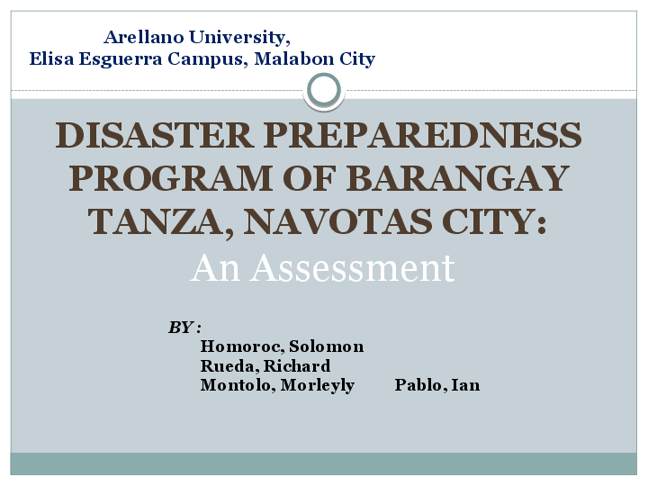 (PPT) Disaster Preparedness Program of Barangay Tanza, Navotas City: An ...