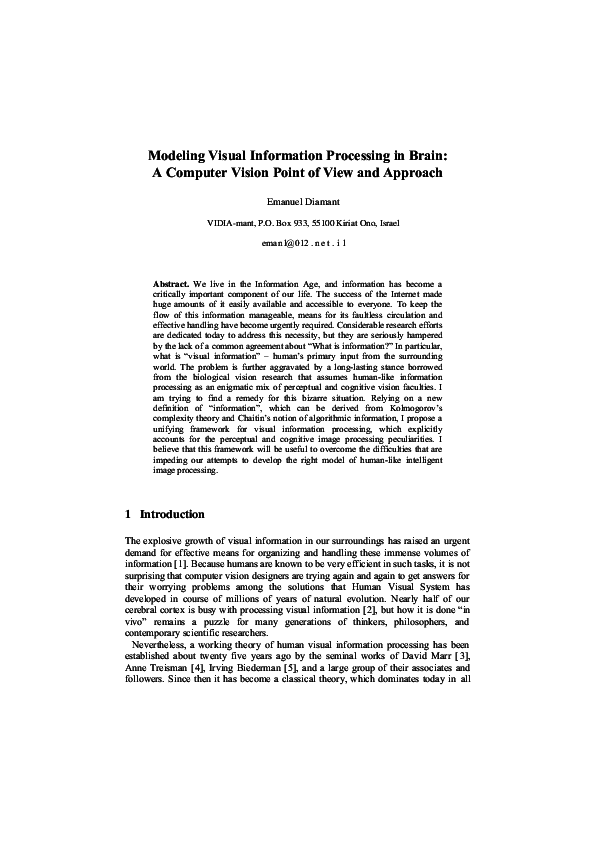 Pdf Modeling Visual Information Processing In Brain A Computer