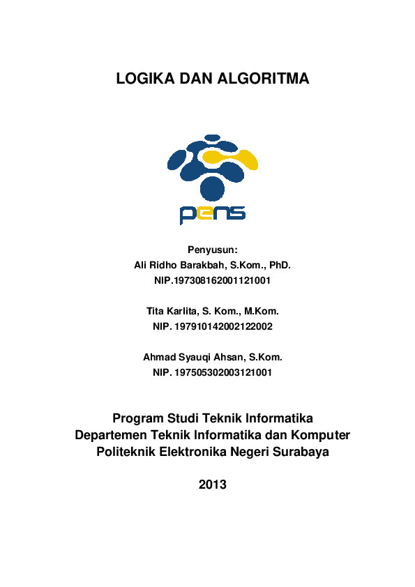 (PDF) LOGIKA DAN ALGORITMA Program Studi Teknik Informatika Departemen ...