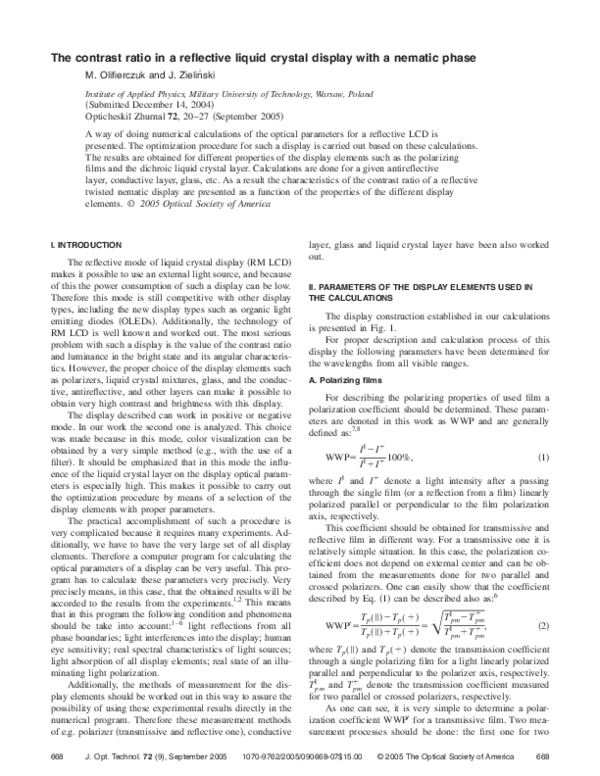 (PDF) The contrast ratio in a reflective liquid crystal display with a ...